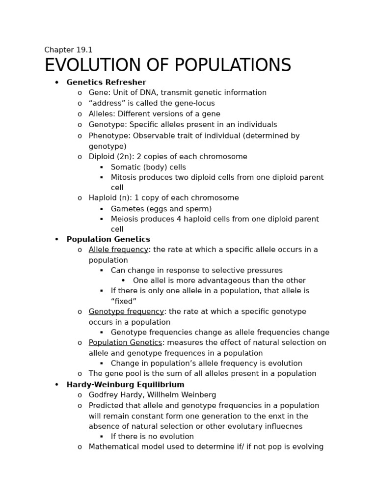 Population Genetics and Evolution Basics | PDF | Allele | Genotype