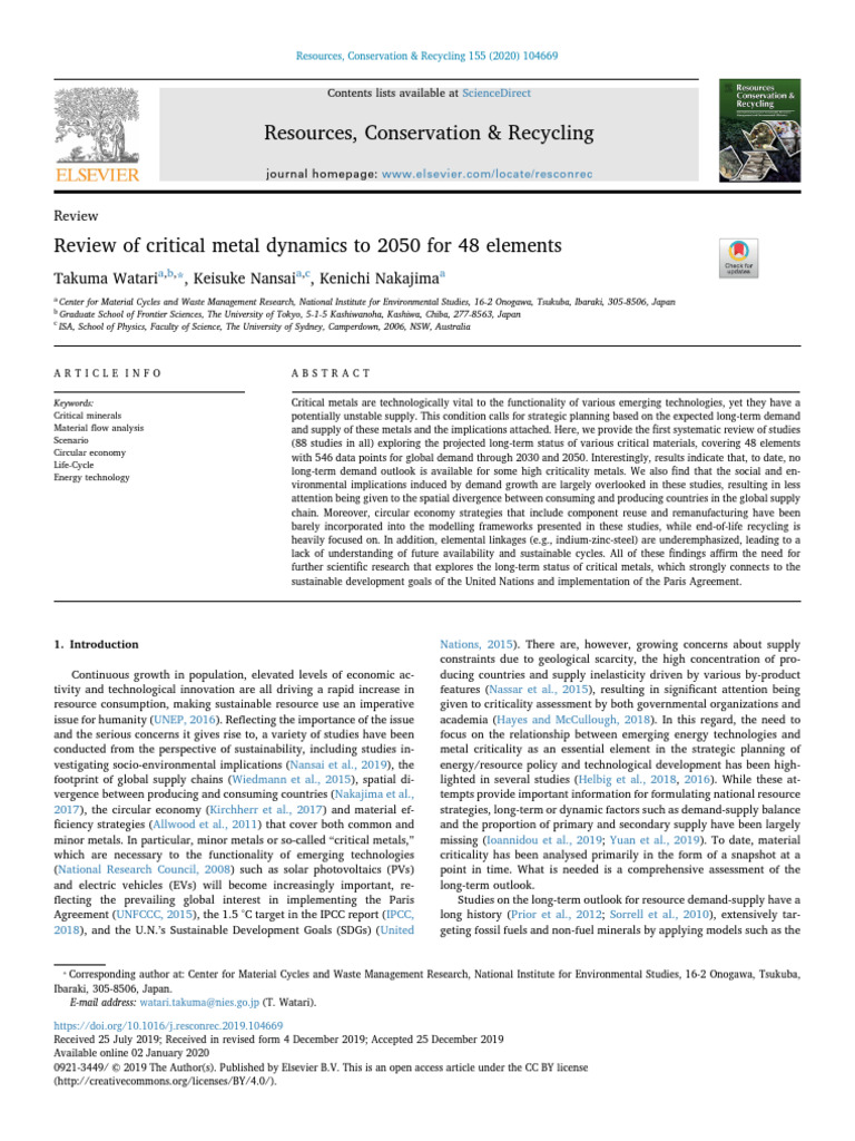 Critical Metal Dynamics to 2050 Review | PDF | Recycling | Life Cycle ...