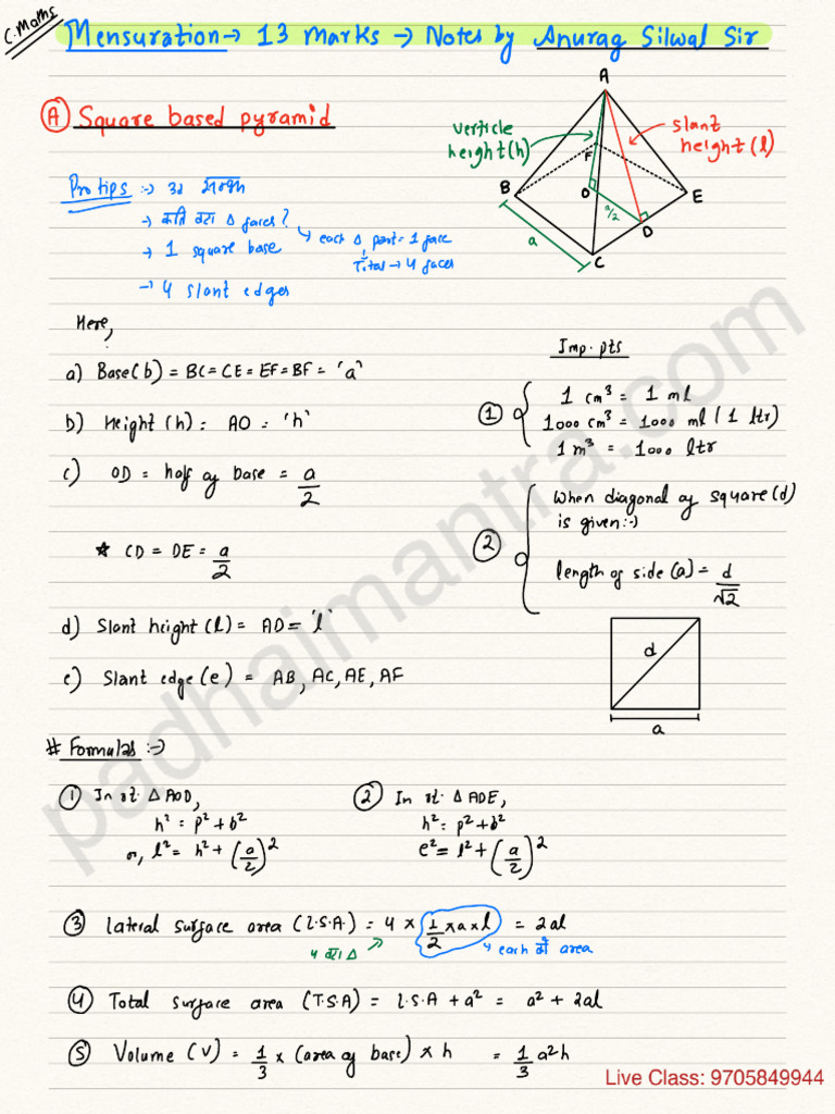 Math Mensuration Formulas and Concepts | PDF | Sphere | Euclidean Geometry