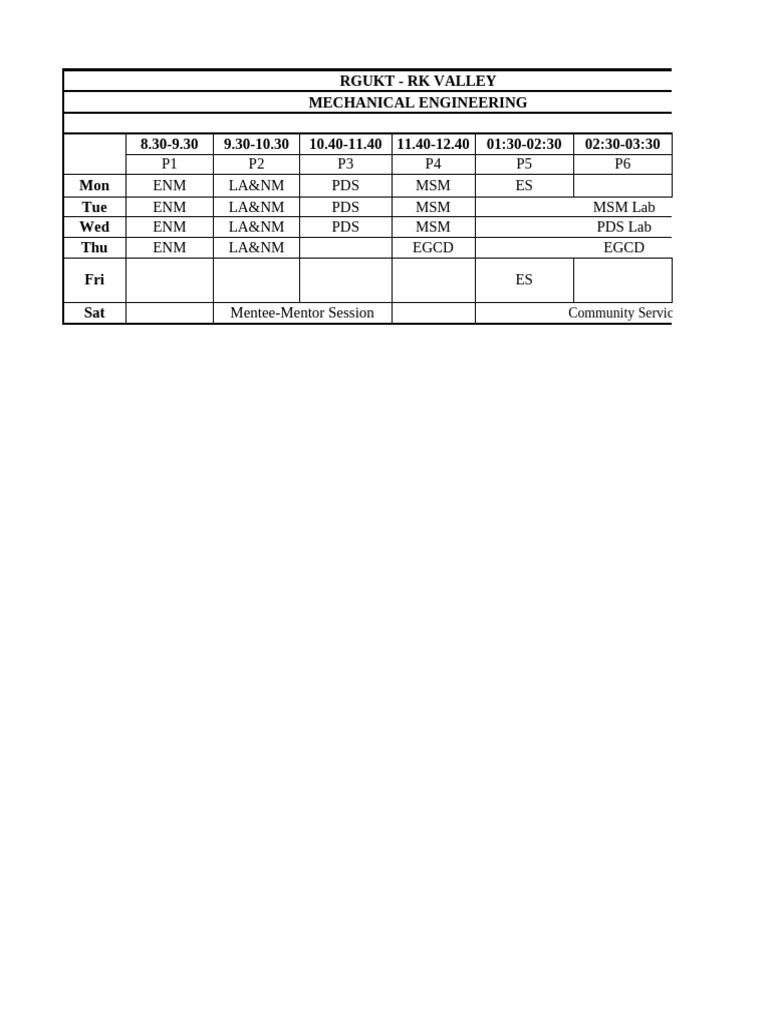 Me Ay2025-26 E1 (Ong) Time Table | PDF
