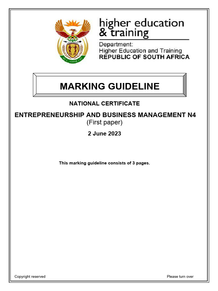 Entrepreneurship and Business Management n4 p1 Memo Jun 2023 | PDF ...