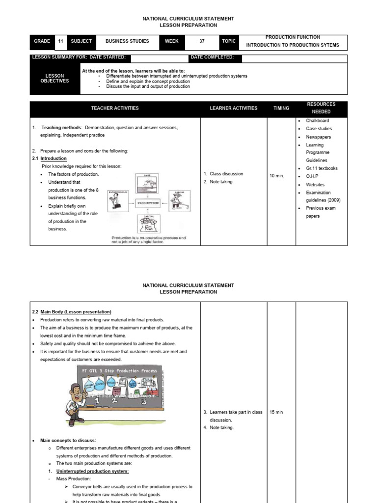 Grade 11 Business Studies: Production Systems | PDF | Production ...