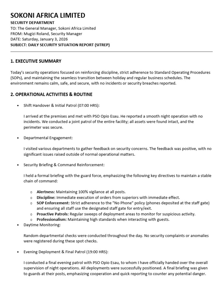 Daily Security Report for Sokoni Africa | PDF