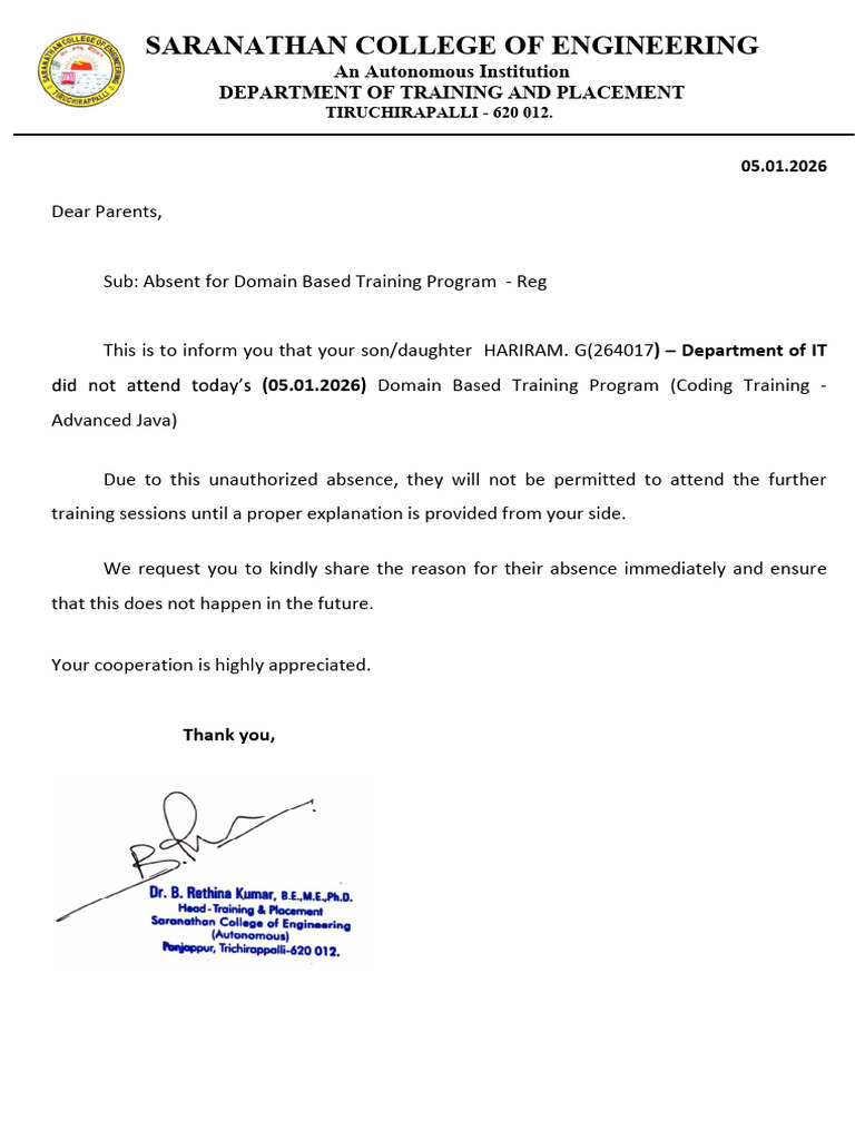 Saranathan College of Engineering: An Autonomous Institution Department ...