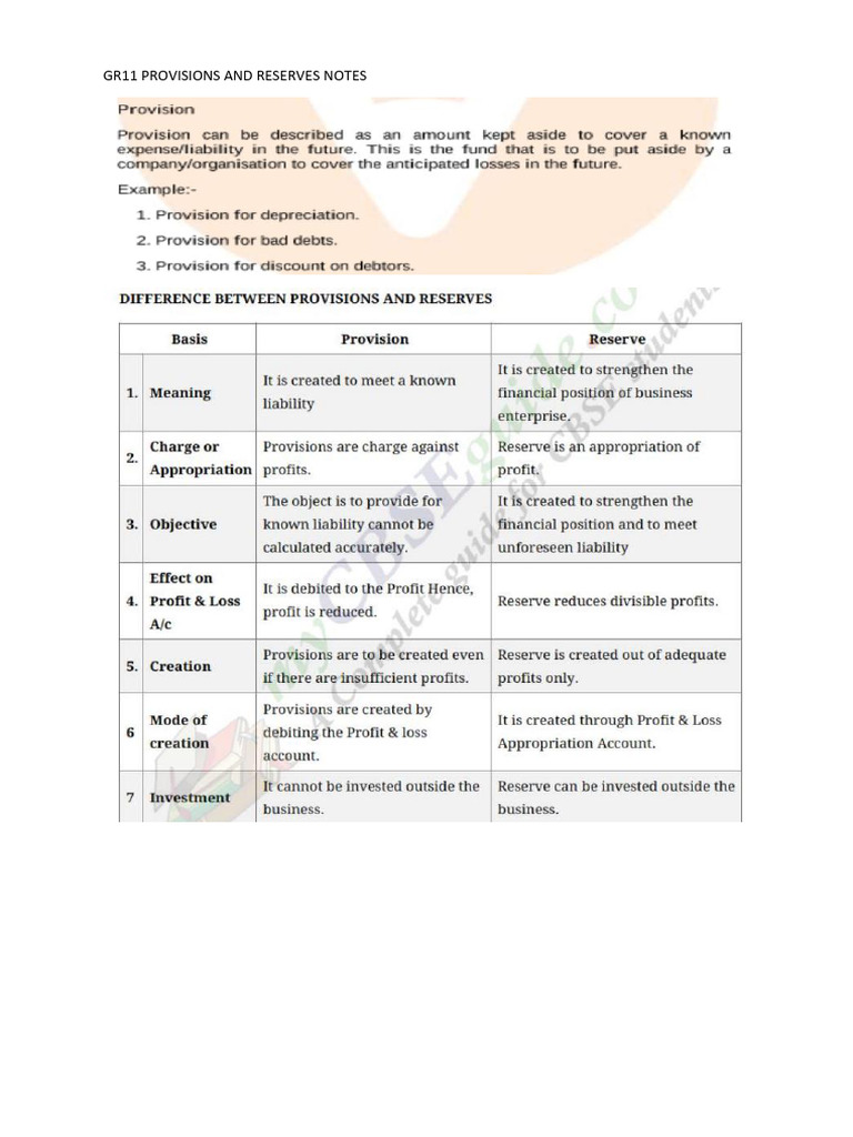 Gr11 Provisions and Reserves Notes | PDF