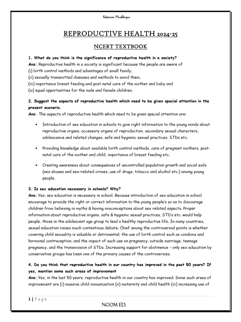 Reproductive Health Ncert + Exemplar | PDF | In Vitro Fertilisation ...