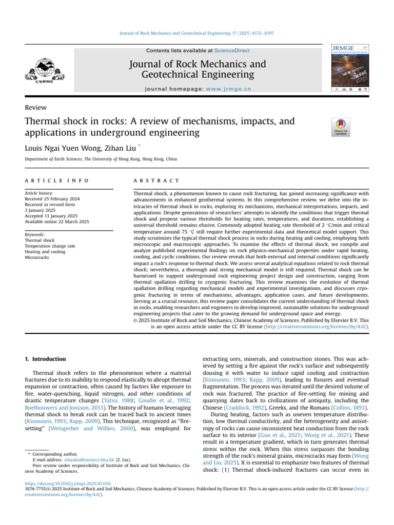 Thermal Shock in Rocks a Review of Mechanisms 2025 Journal of Rock ...