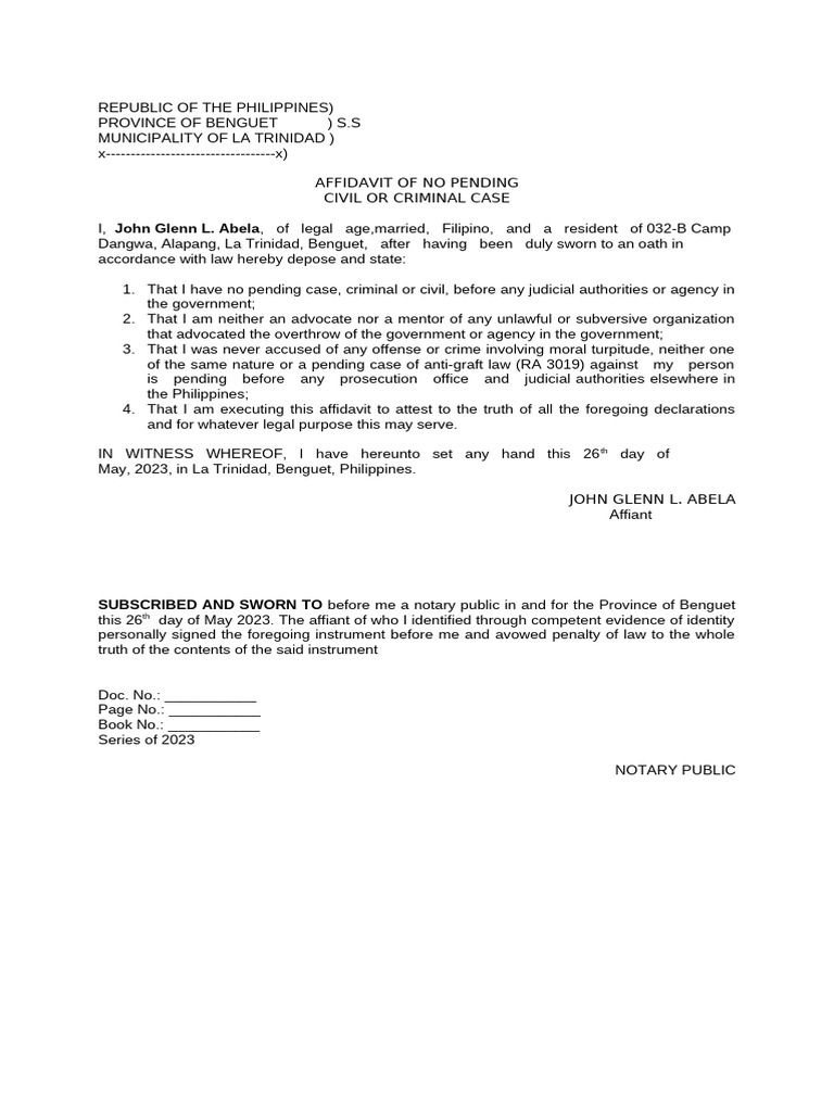 Affidavit of No Pending Cases | PDF