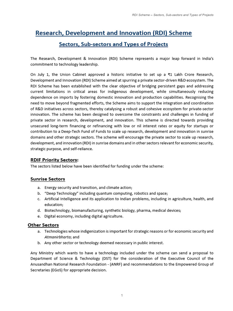 RDI Scheme: Key Sectors and Projects | PDF | Renewable Energy ...