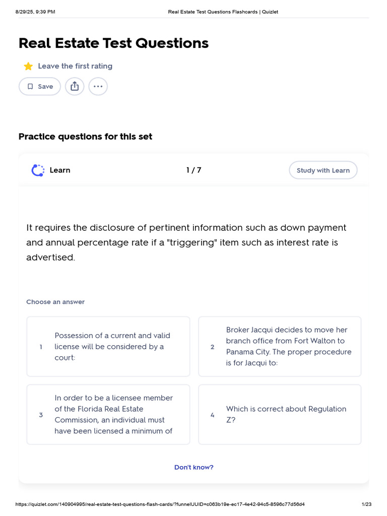 Real Estate Exam Practice Questions | PDF | Mortgages | Depreciation
