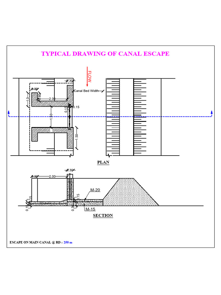 Drawing of Canal Escape For For Canal Discharge Less Than 3 Cumecs | PDF