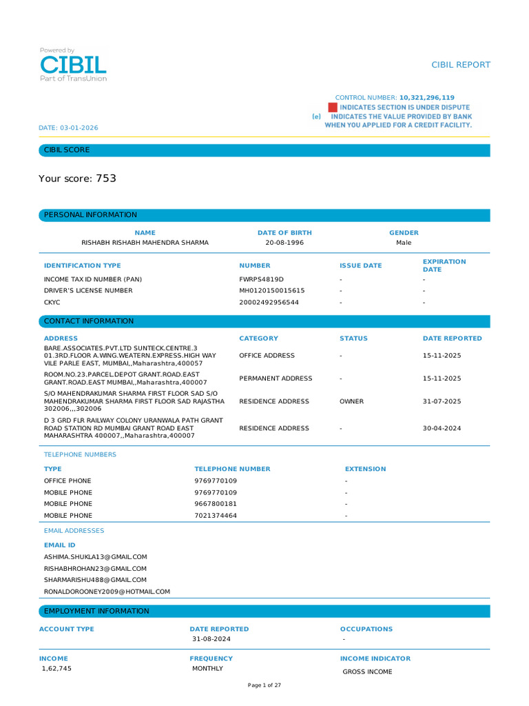 Cibil Report-Unlocked | PDF | Finance & Money Management | Credit