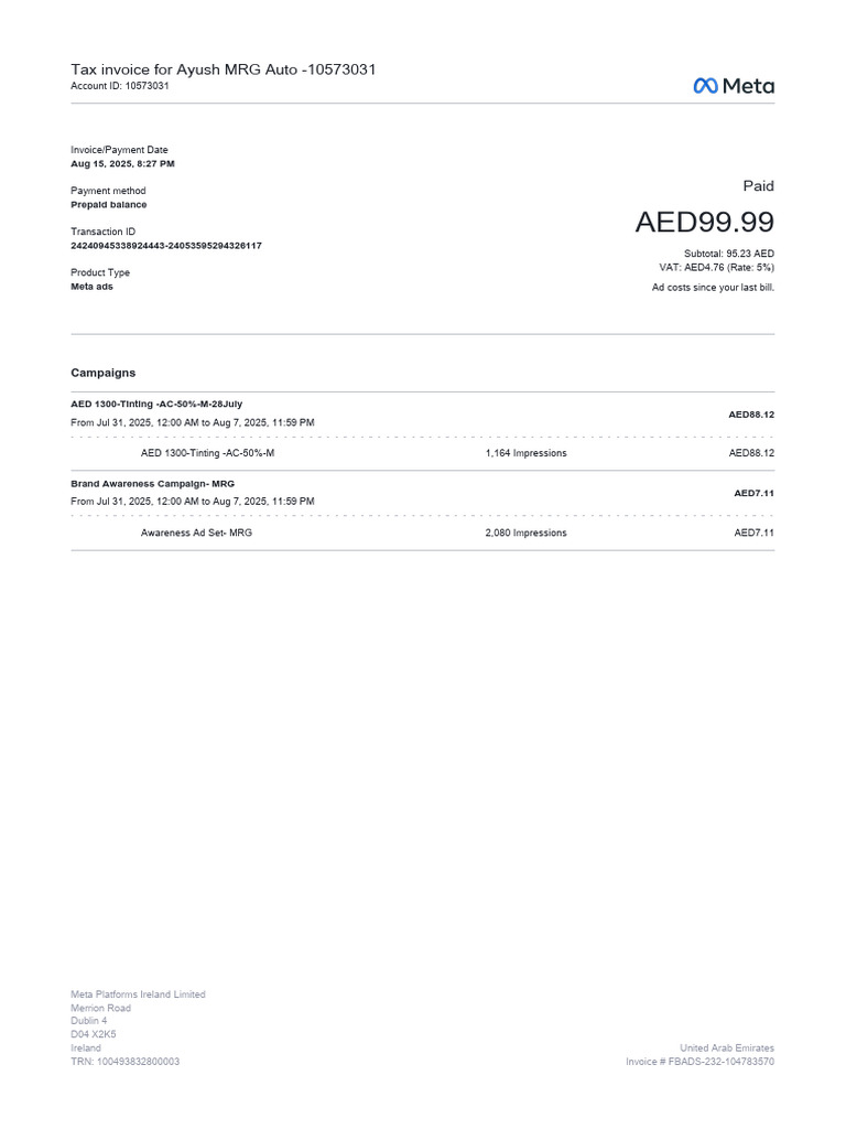 Tax Invoice for Ayush MRG Auto | PDF | Invoice | Accounting