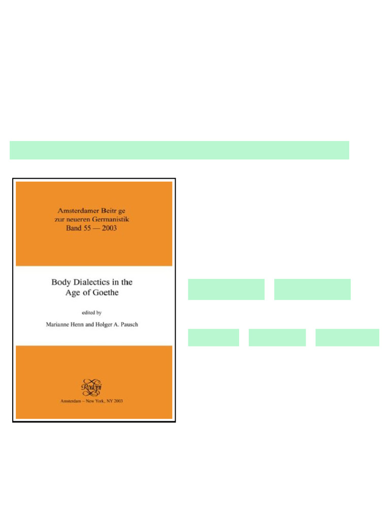 (Ebook) Body Dialectics in the Age of Goethe by Marianne Henn, Holger ...