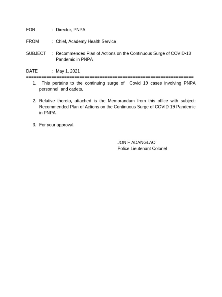 COVID-19 Action Plan for PNPA | PDF