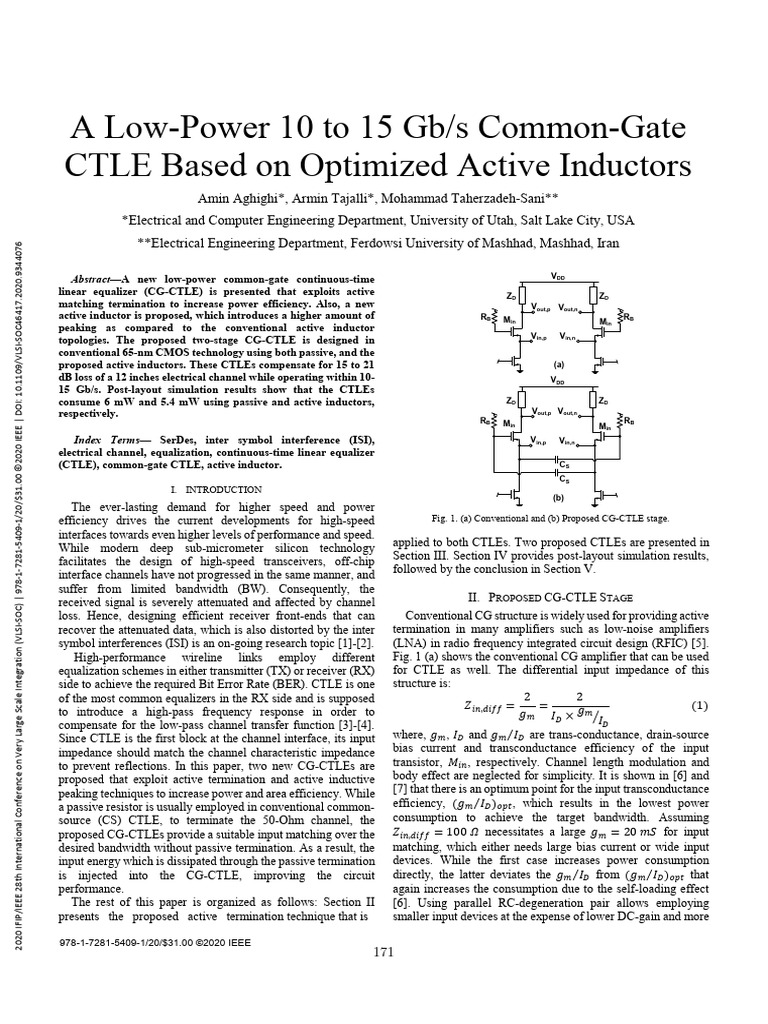 Low-Power CG-CTLE with Active Inductors | PDF | Amplifier | Electricity