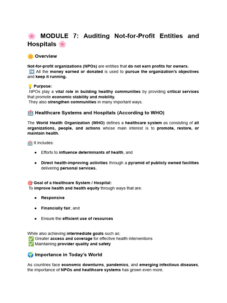 ? MODULE 7- Auditing Not-For-Profit Entities and Hospitals ? | PDF ...