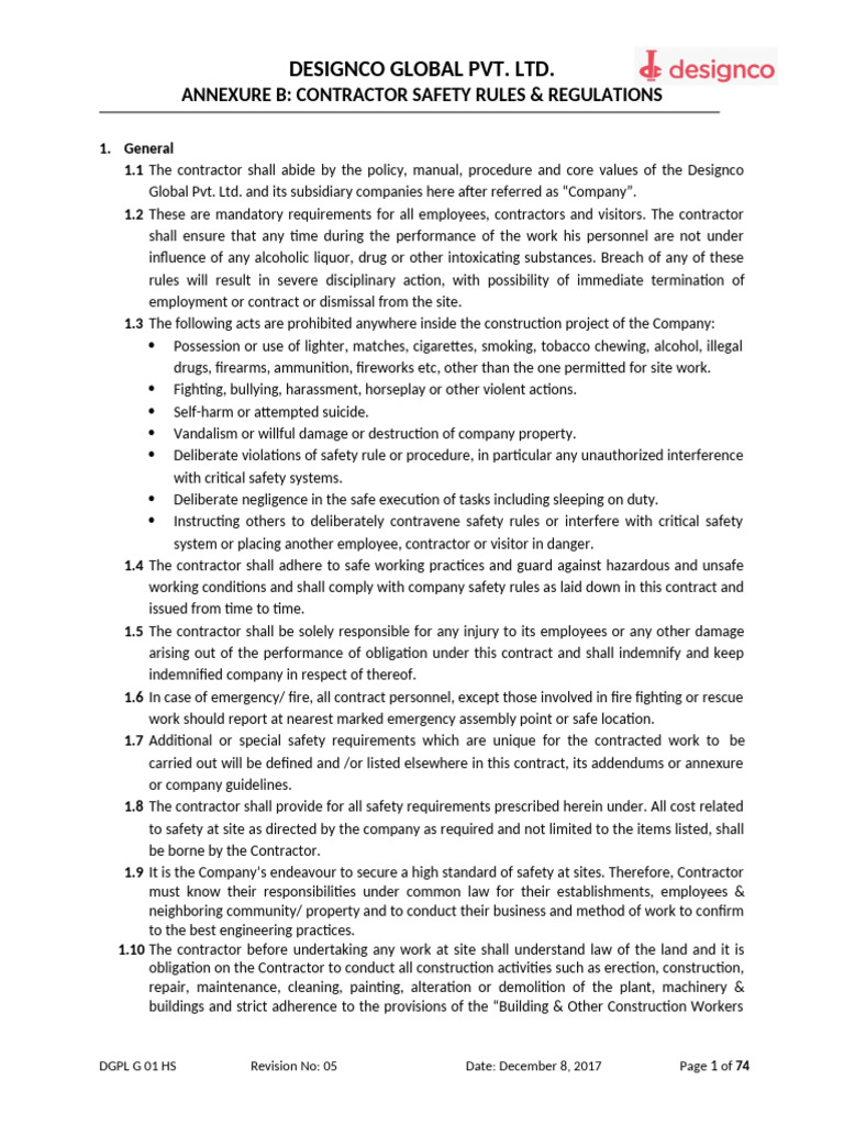 Contractor Safety Rules & Regulations | PDF | Scaffolding | Safety