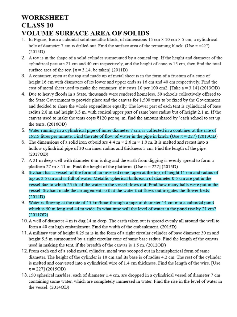 Volume and Surface Area Problems | PDF | Sphere | Area