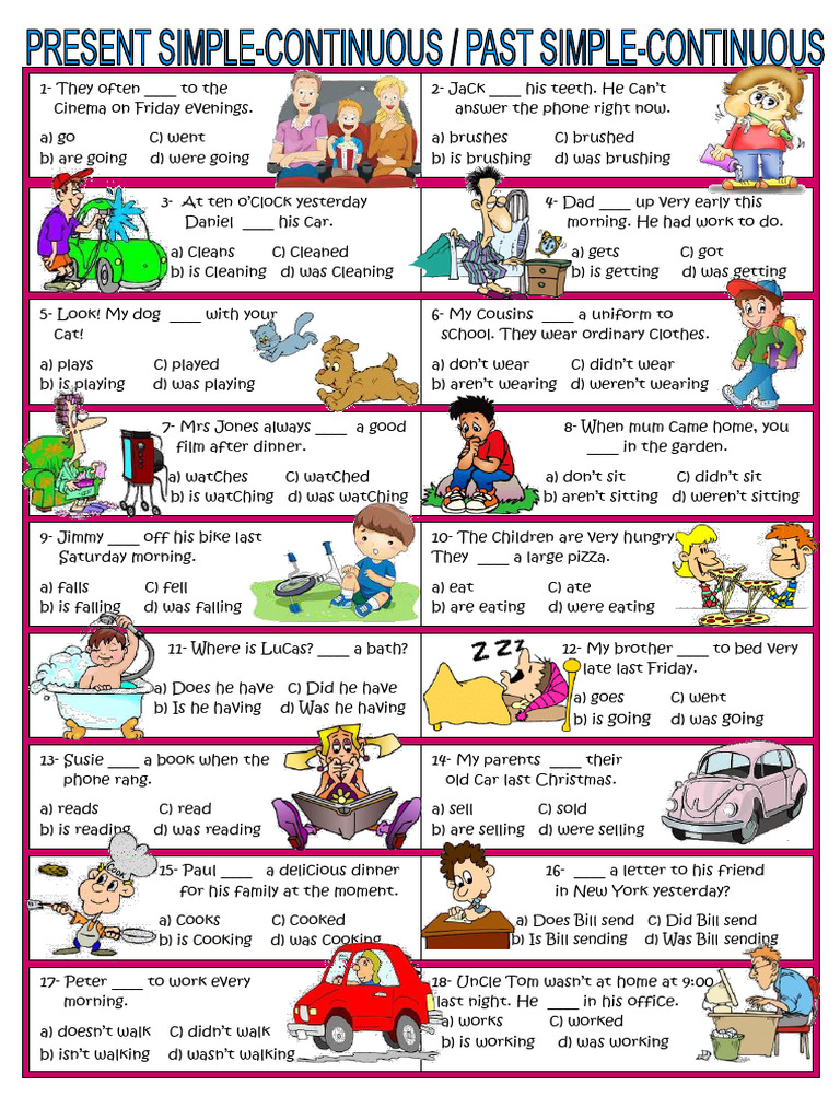 Present Simple Prescontinuous Past Simplepast Cont Grammar Drills 72971 ...