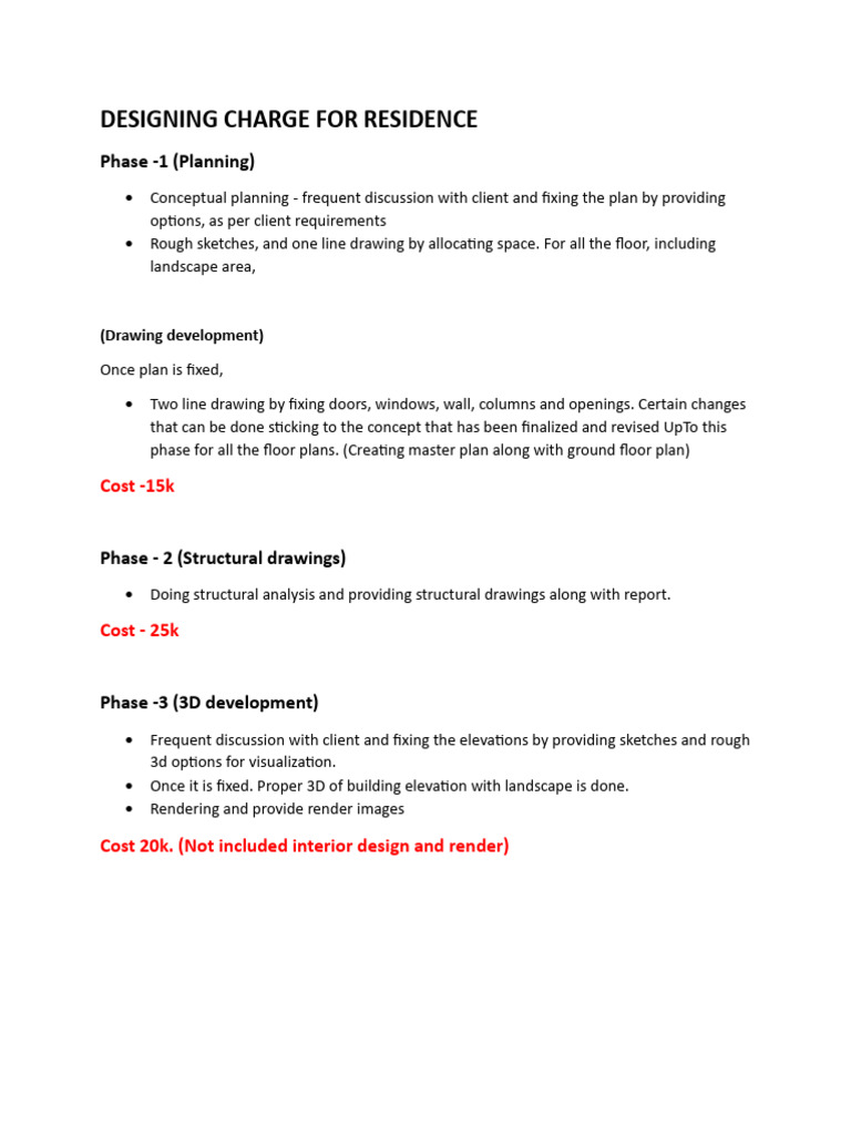 Residence Design Charge Breakdown | PDF