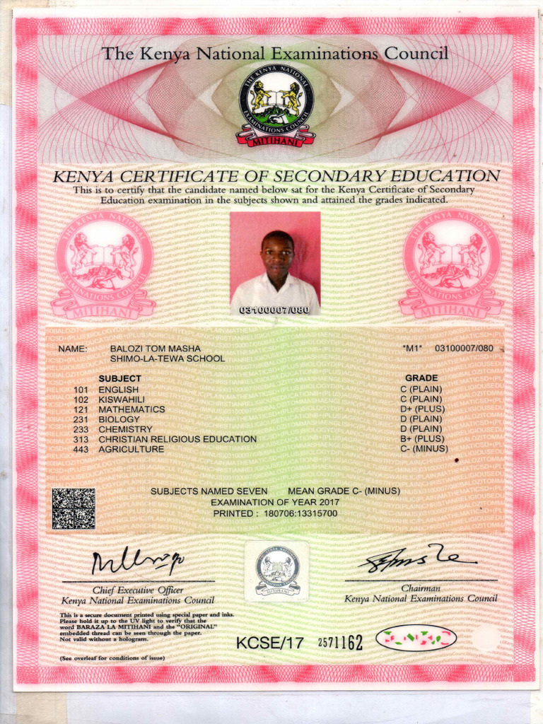 Kenya Certificate of Secondary Education | PDF