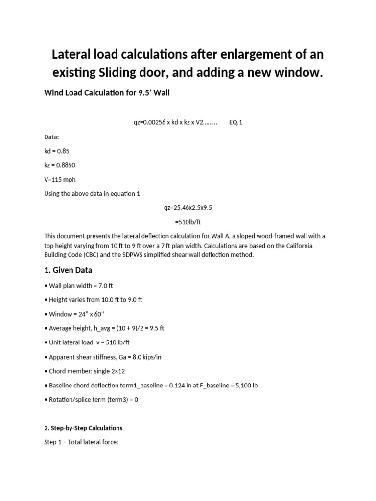 Lateral load calculations after enlargement of an existing Sliding door ...