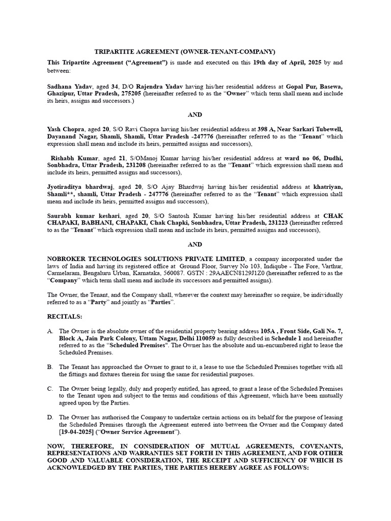 Tripartite Lease Agreement Template | PDF | Leasehold Estate | Lease