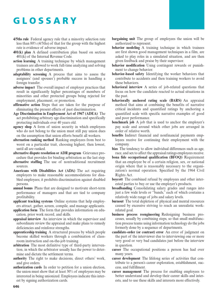 HR Terms and Definitions Glossary | PDF | Employment | Performance ...