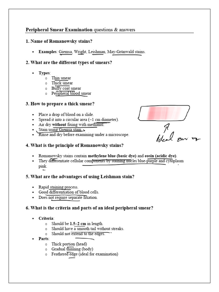 Peripheral Smear Examination Questions & Answers | PDF | Anemia | Staining