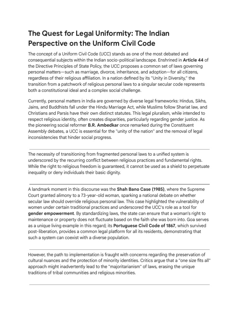 Write and Essay on Uniform Civil Code. Emphasize... | PDF | Political ...