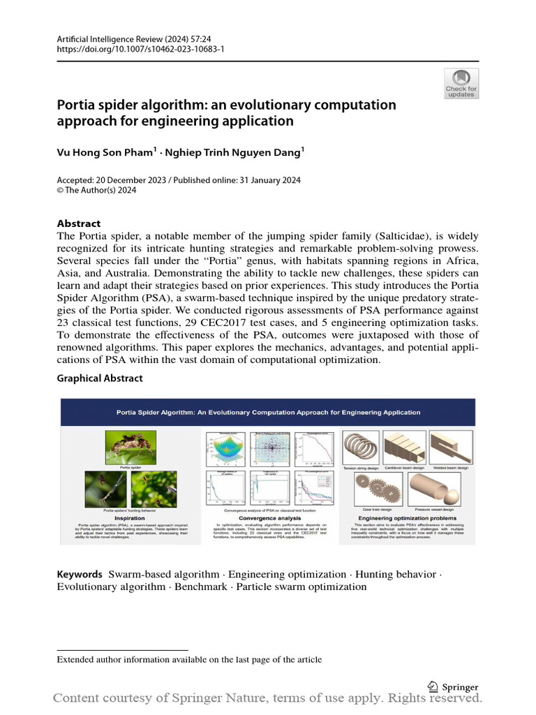 Portia Spider Algorithm an Evolutionary Computatio | PDF | Mathematical ...