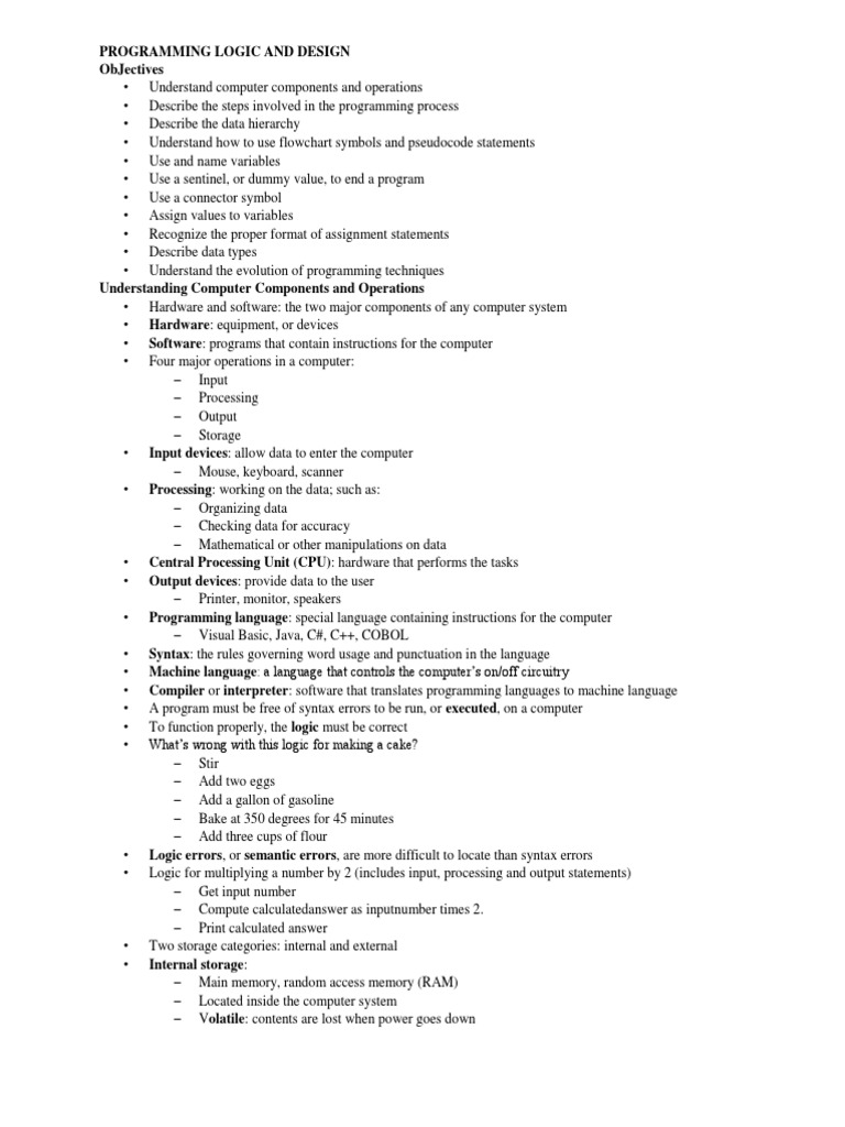 Programming Logic And Design Pdf Computer Program Programming