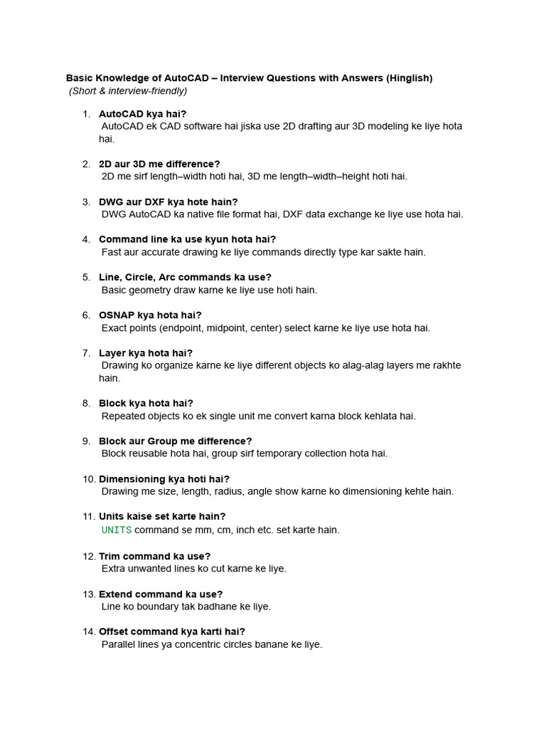 AutoCAD Interview Questions in Hinglish | PDF | Auto Cad