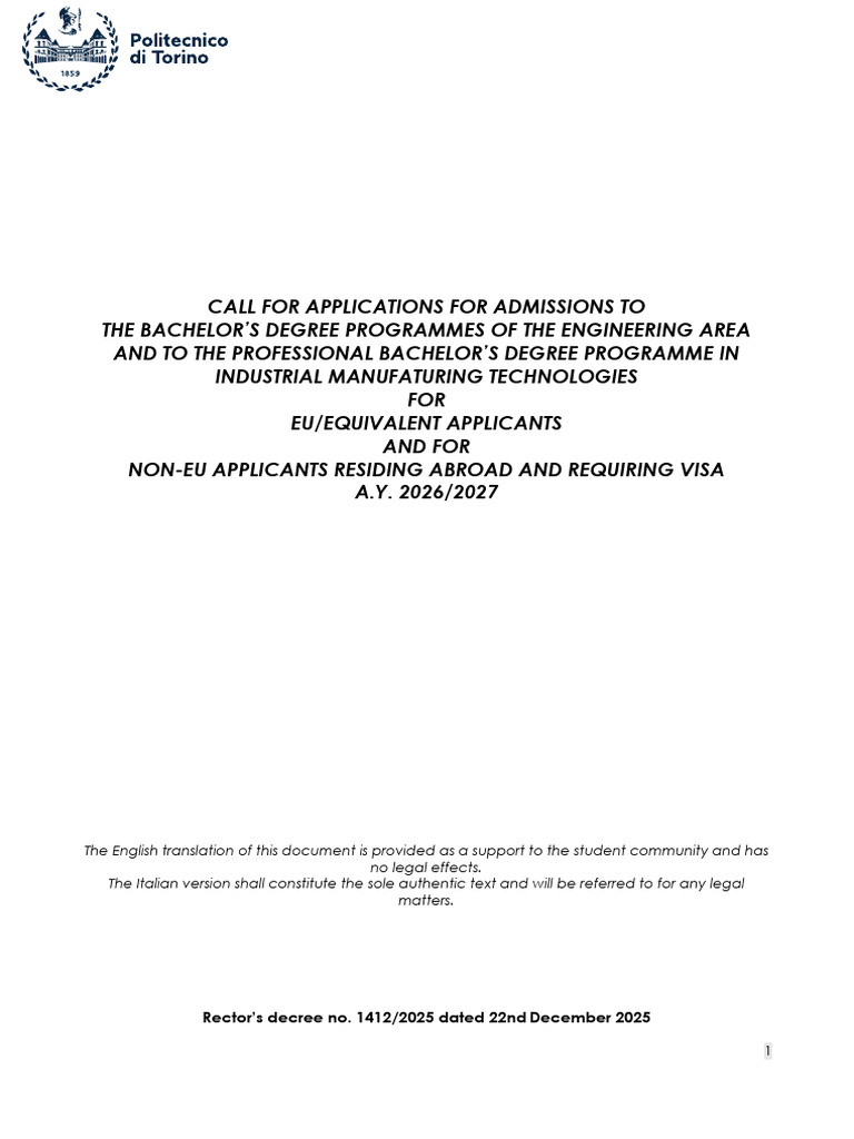 Call for Applications for Admissions Engineering _ LP 2026-27 | PDF ...