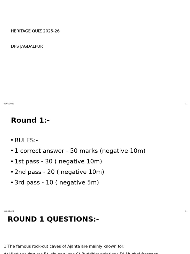 Heritage Quiz 2025-26 Questions and Rules | PDF