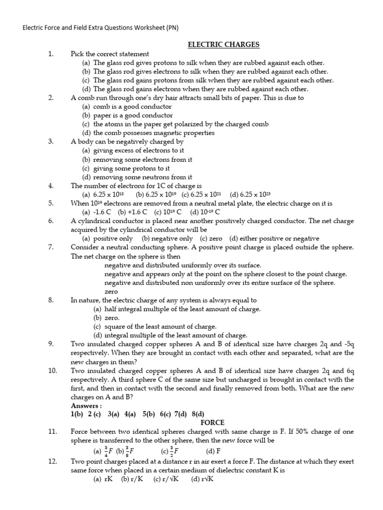 Electric Force and Field Worksheet | PDF | Electric Charge | Force