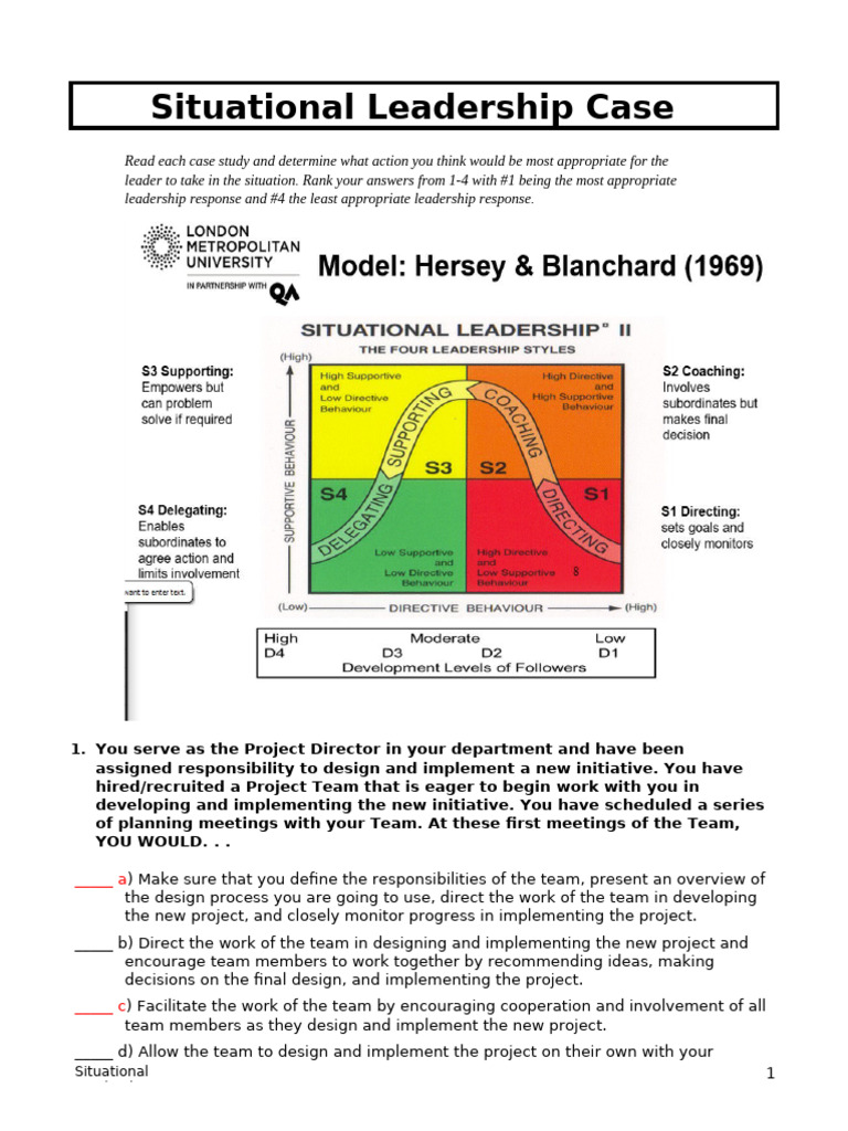Situational Leadership Case Studies Guide | PDF | Leadership