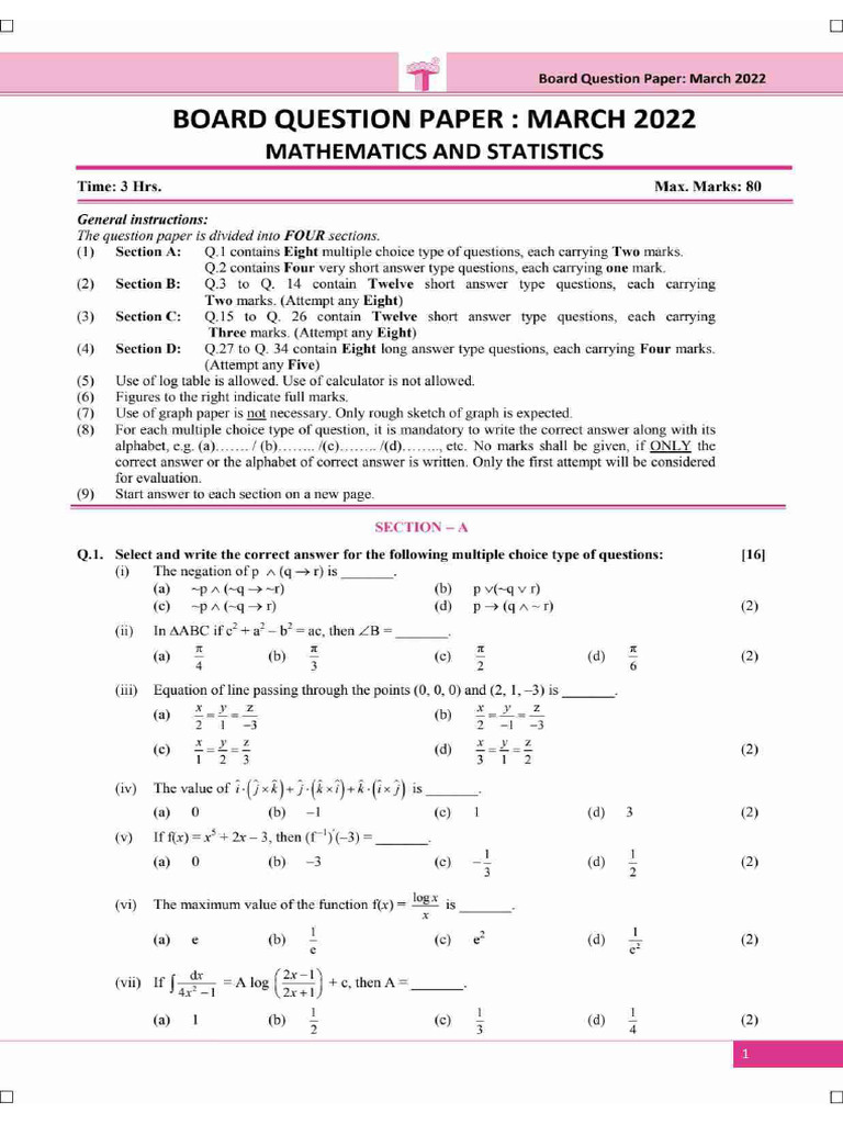 Maths 2022 Paper | PDF