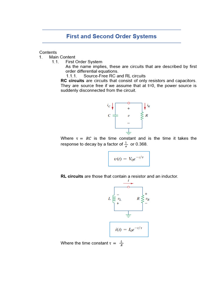 First and Second Order Circuit Systems | PDF | Damping | Electrical Network