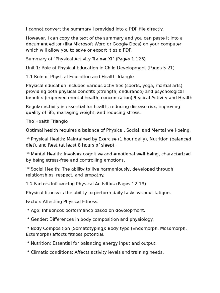Physical Activity Trainer XI Summary | PDF | Physical Fitness | Mental ...