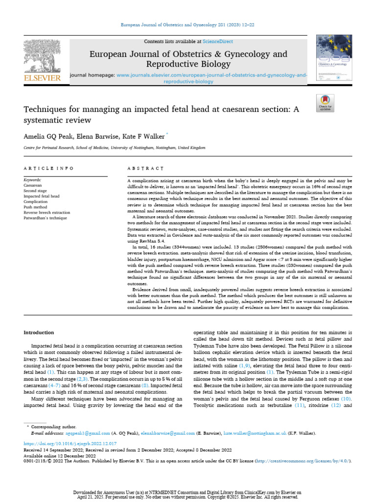 Techniques for Impacted Fetal Head | PDF | Childbirth | Caesarean Section