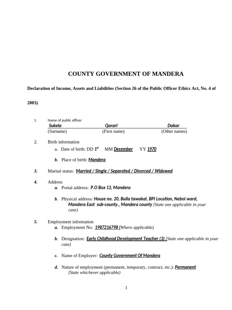 Mandera County Income Declaration Form | PDF | Economies | Money