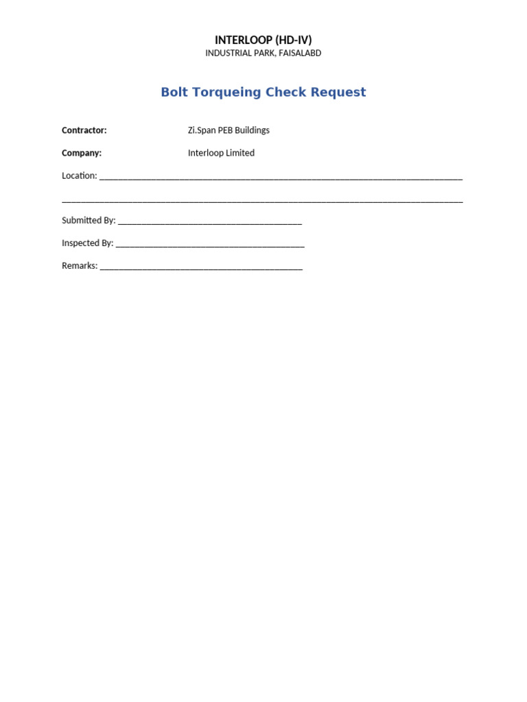 Bolt Torqueing Check Request | PDF