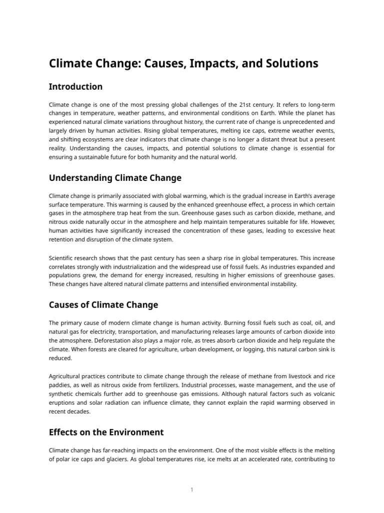 Climate Change_ Causes, Impacts, And Solutions | PDF | Climate Change ...