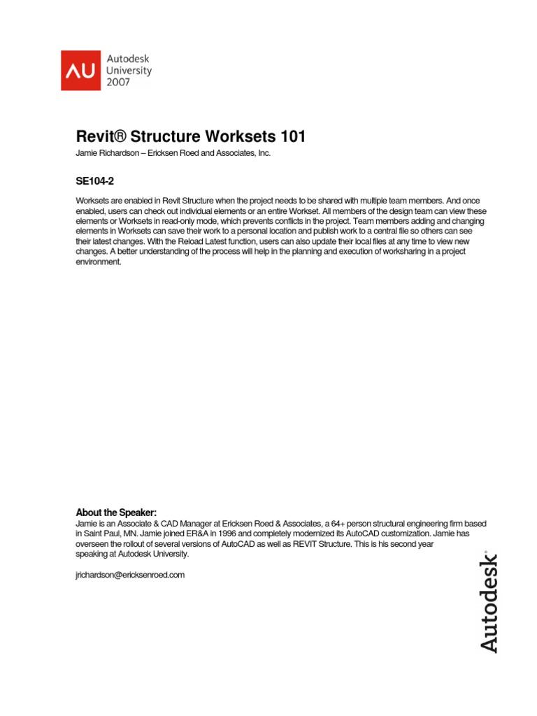 Revit Structure Worksets 101 | PDF | Autodesk Revit | Computer File