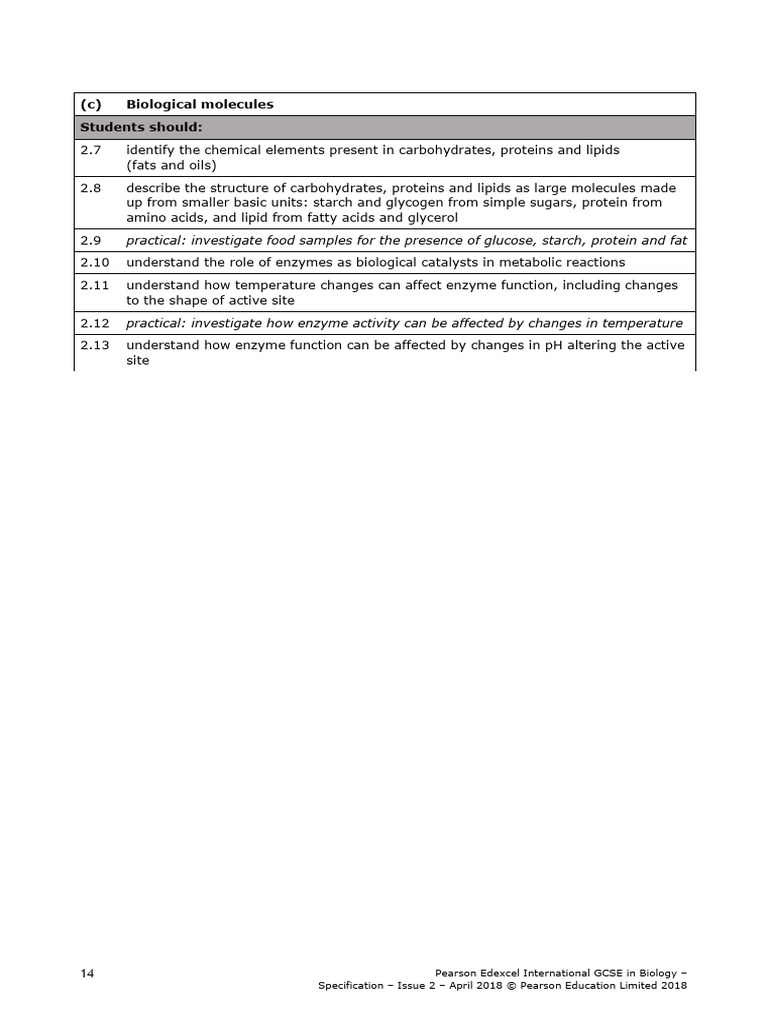 Edexcel IGCSE Biology Specification Guide | PDF | Respiratory System ...