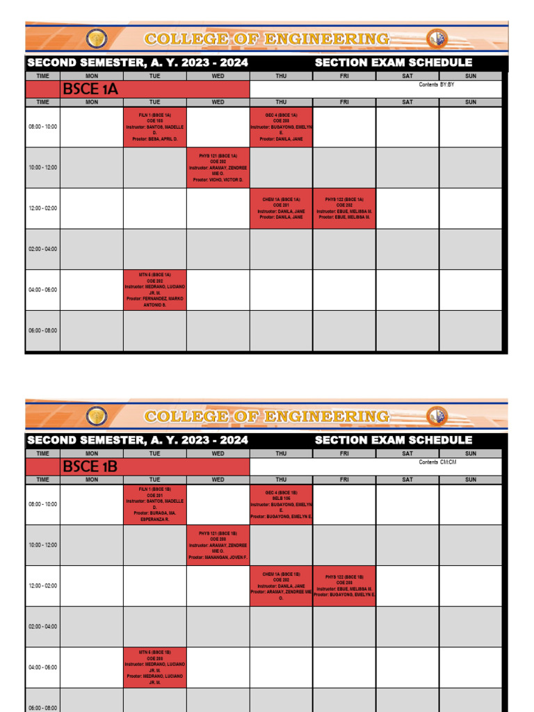 23 2 COE Section Exam Schedule 240315 Updated (1) | PDF | Evaluation ...