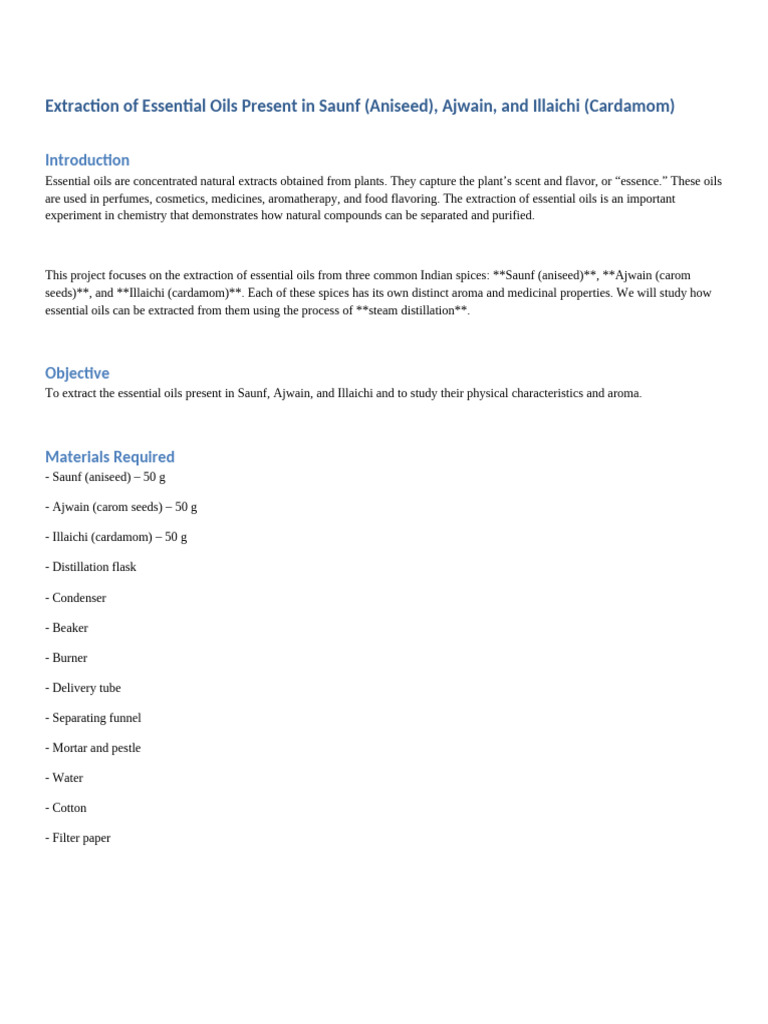 Extracting Essential Oils from Spices | PDF | Essential Oil | Distillation