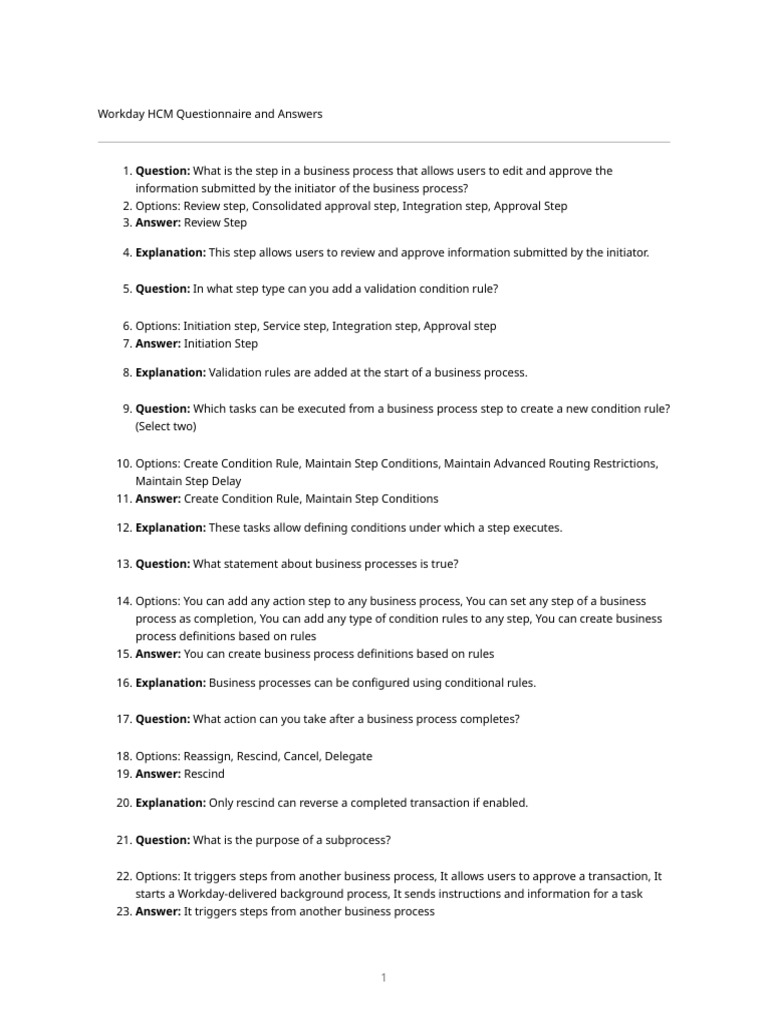Workday HCM Questionnaire | PDF | Computing